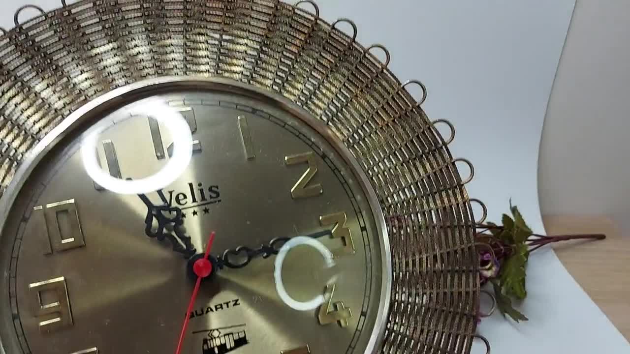 Retro Wall Clock Gold Tone Metal Frame & Glass Covered Velis Watch ...