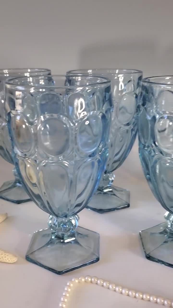 Noritake Moon and Stars Aqua Blue Water Goblets Hexagon Shaped Pedestal ...