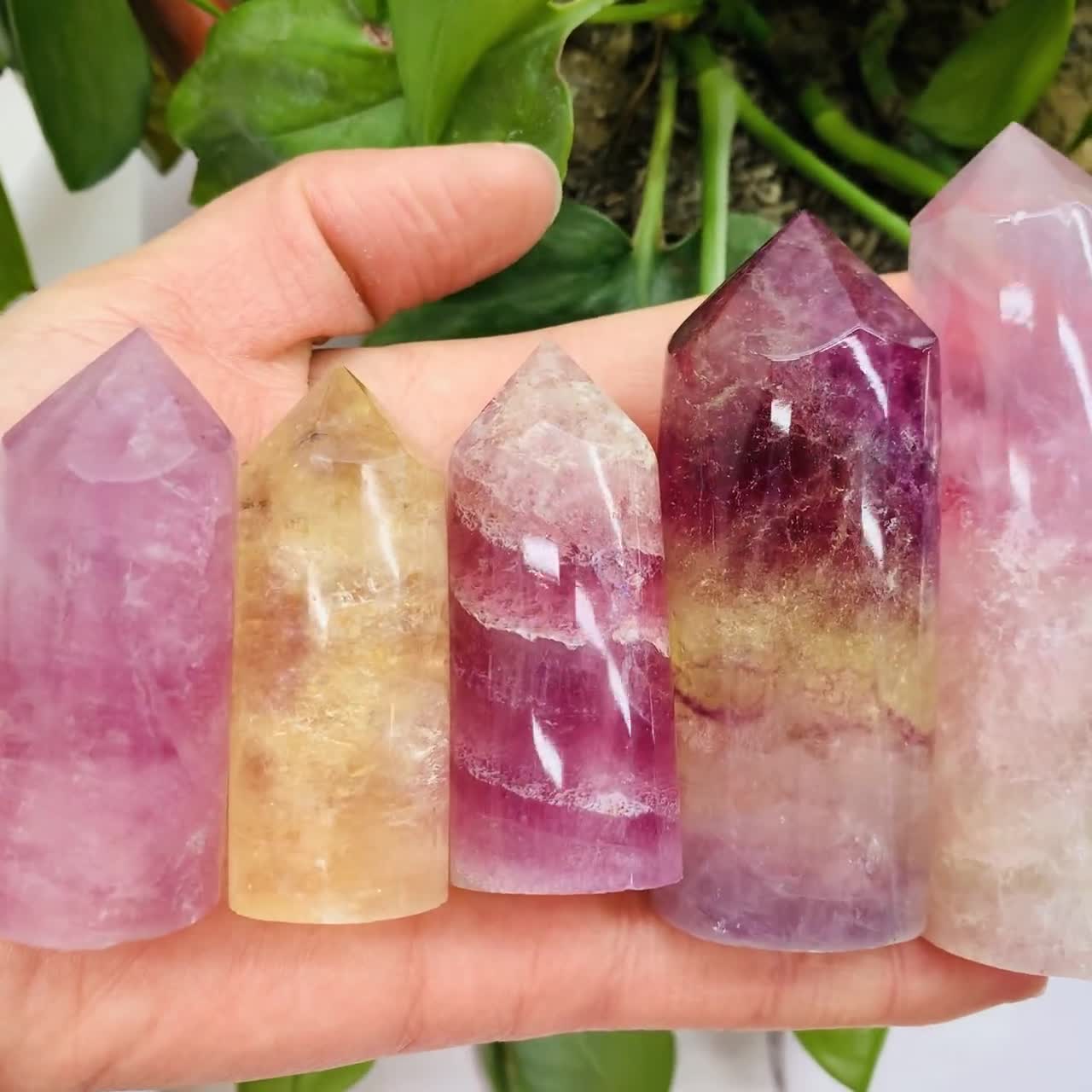 Home Décor 1pc Natural Watermelon fluorite Obelisk,Crystal Wand Point ...