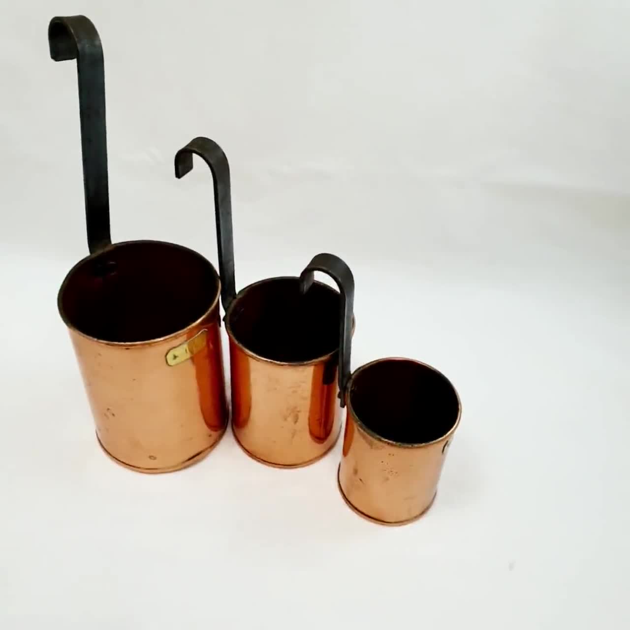 Copper Retro Set of Three Milk Pots with wrought iron handles Original ...