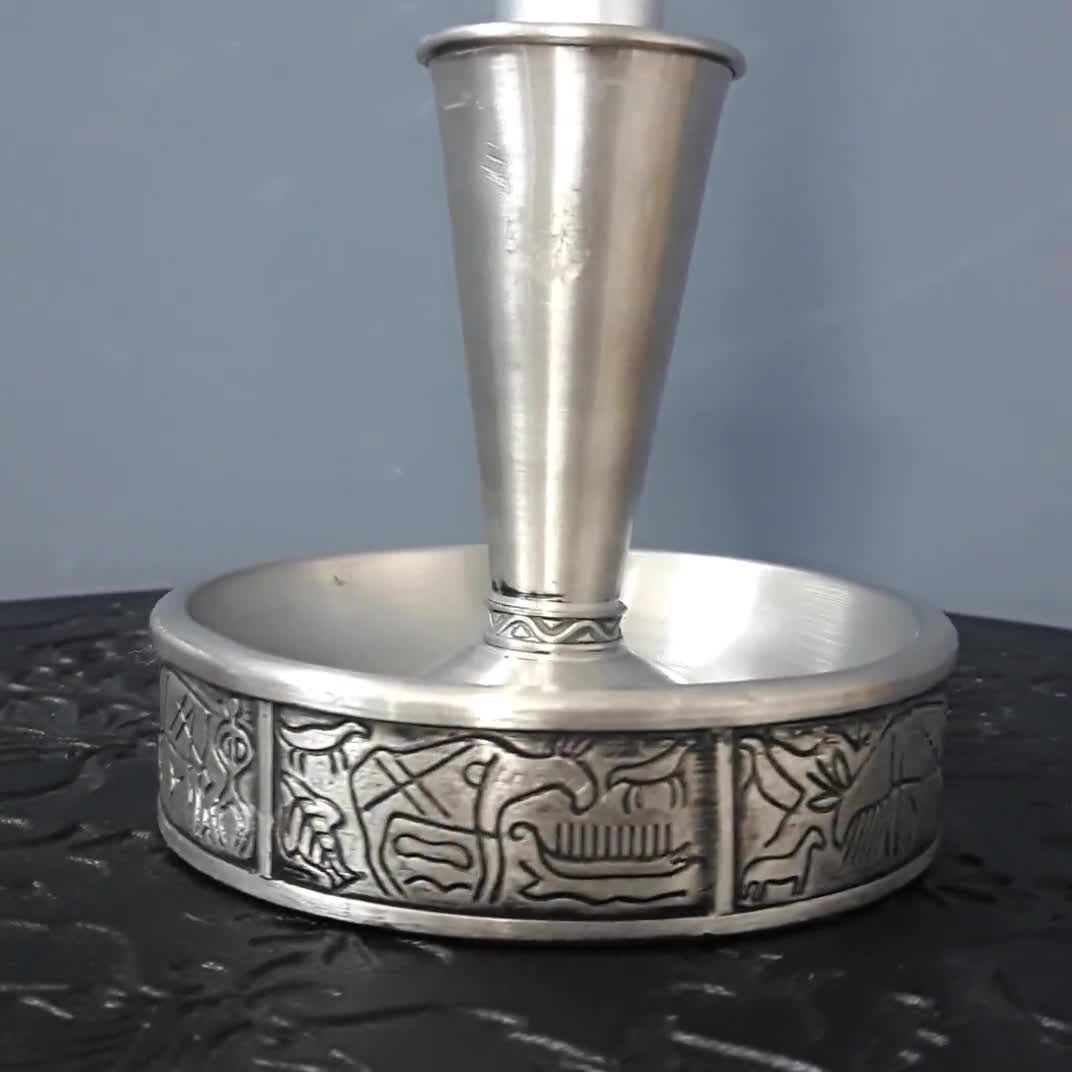 Scandinavian Engraved Pewter Candlestick Norwegian Candlestick with ...