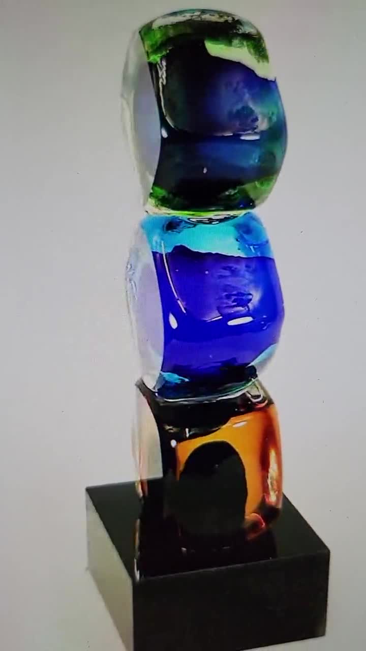 Artistically Inspired Hand Blown Glass Sculpture 9-14 Stacked Blocks ...