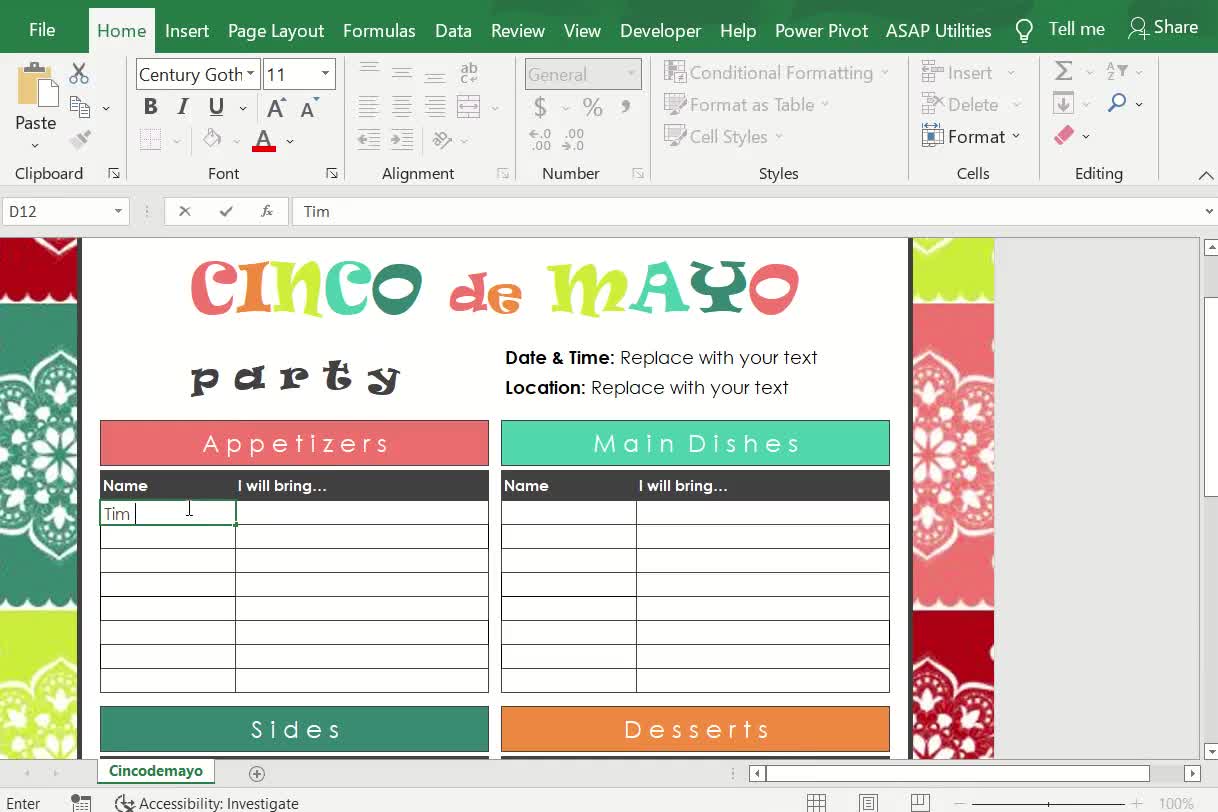 Cinco De Mayo Potluck Sign Up Sheet Template