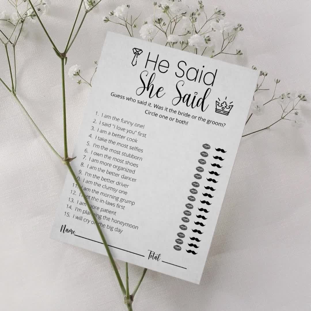 Party Games Guess Who Said It Bachelorette Bridal Shower Game Yellow ...
