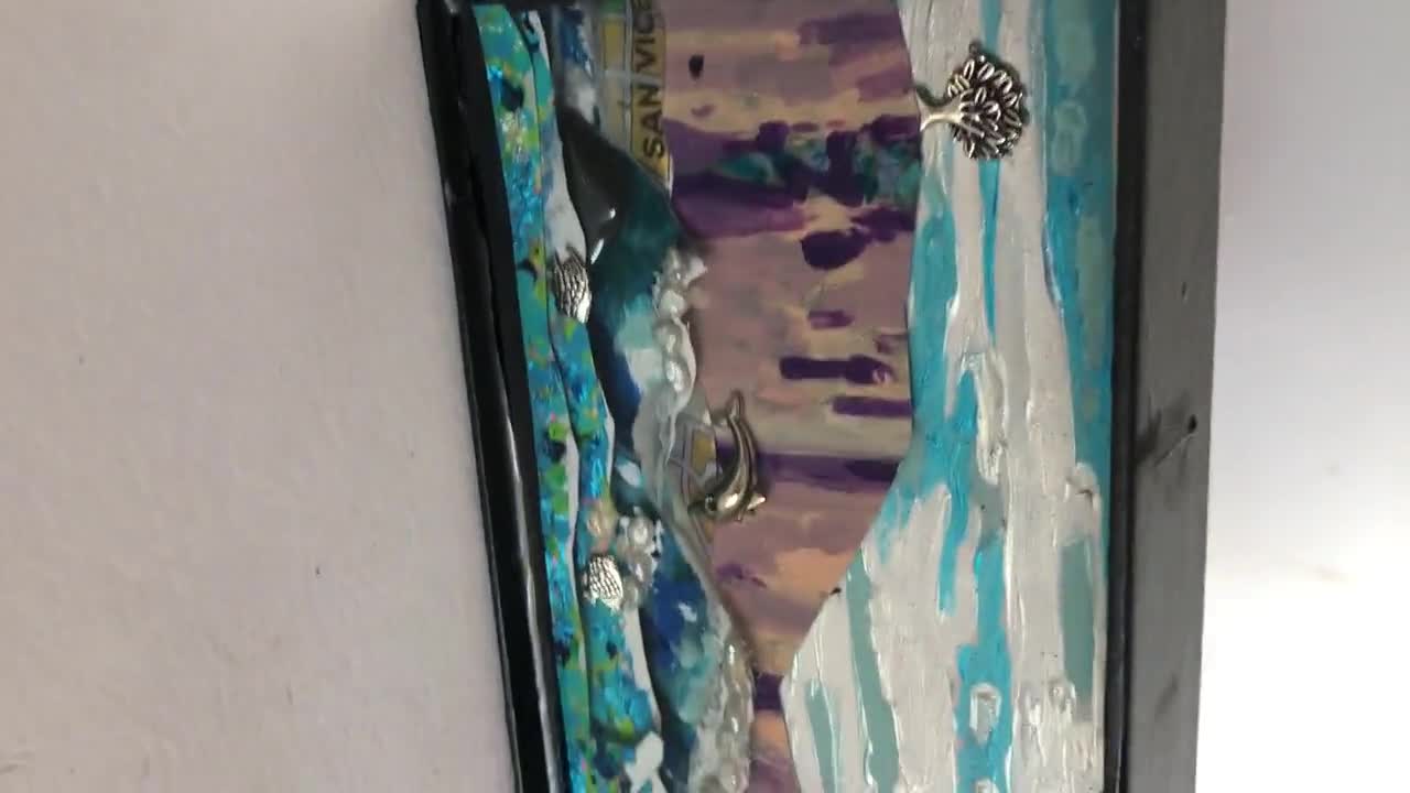 playful seascape artist original resin landscape mixed media collage ...