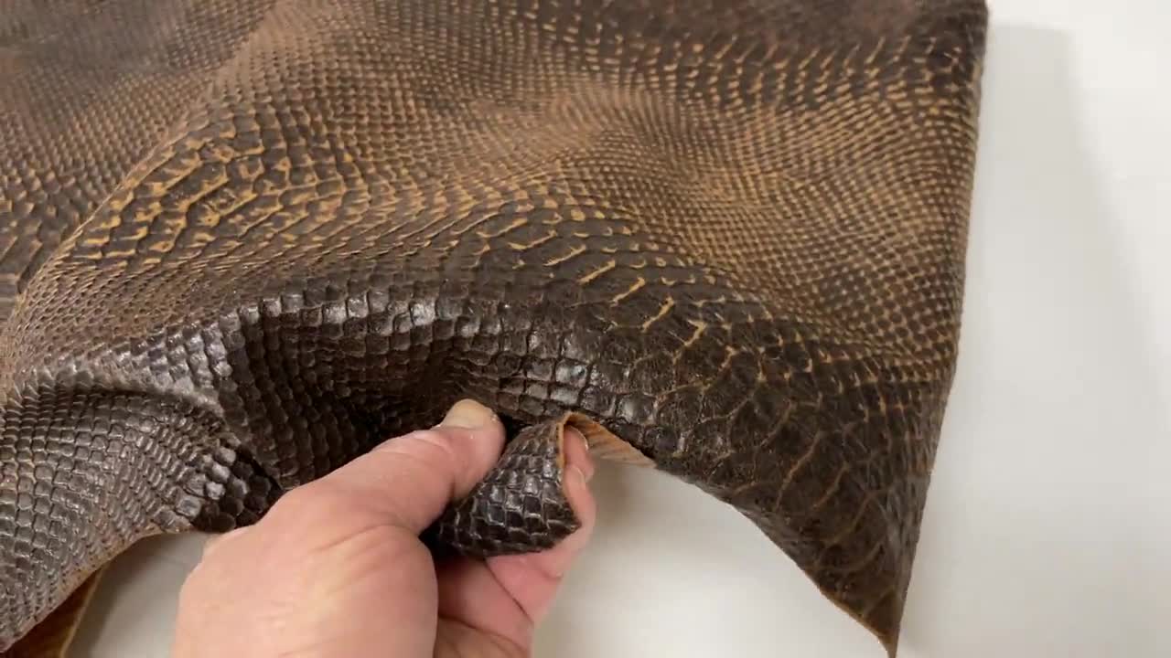 DARK BROWN PYTHON snake textured embossed vintage stonewash look ...