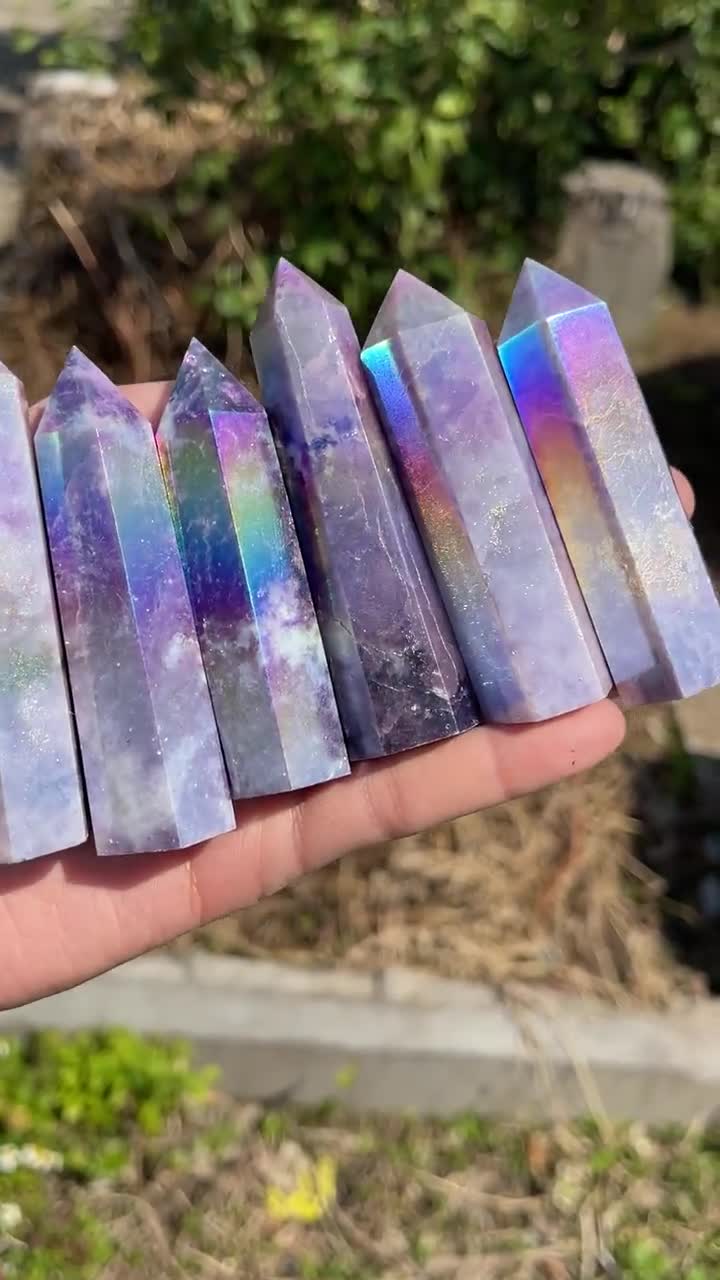 Rainbow Aura Coated Selenite Crystal Gemstone Tower Limited Edition ...