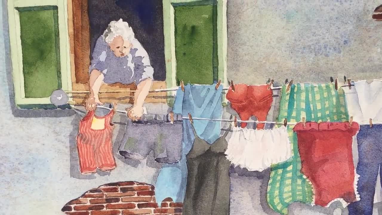 Italy Artwork Italy Clothesline Mural Hanging Laundry Painting Original ...