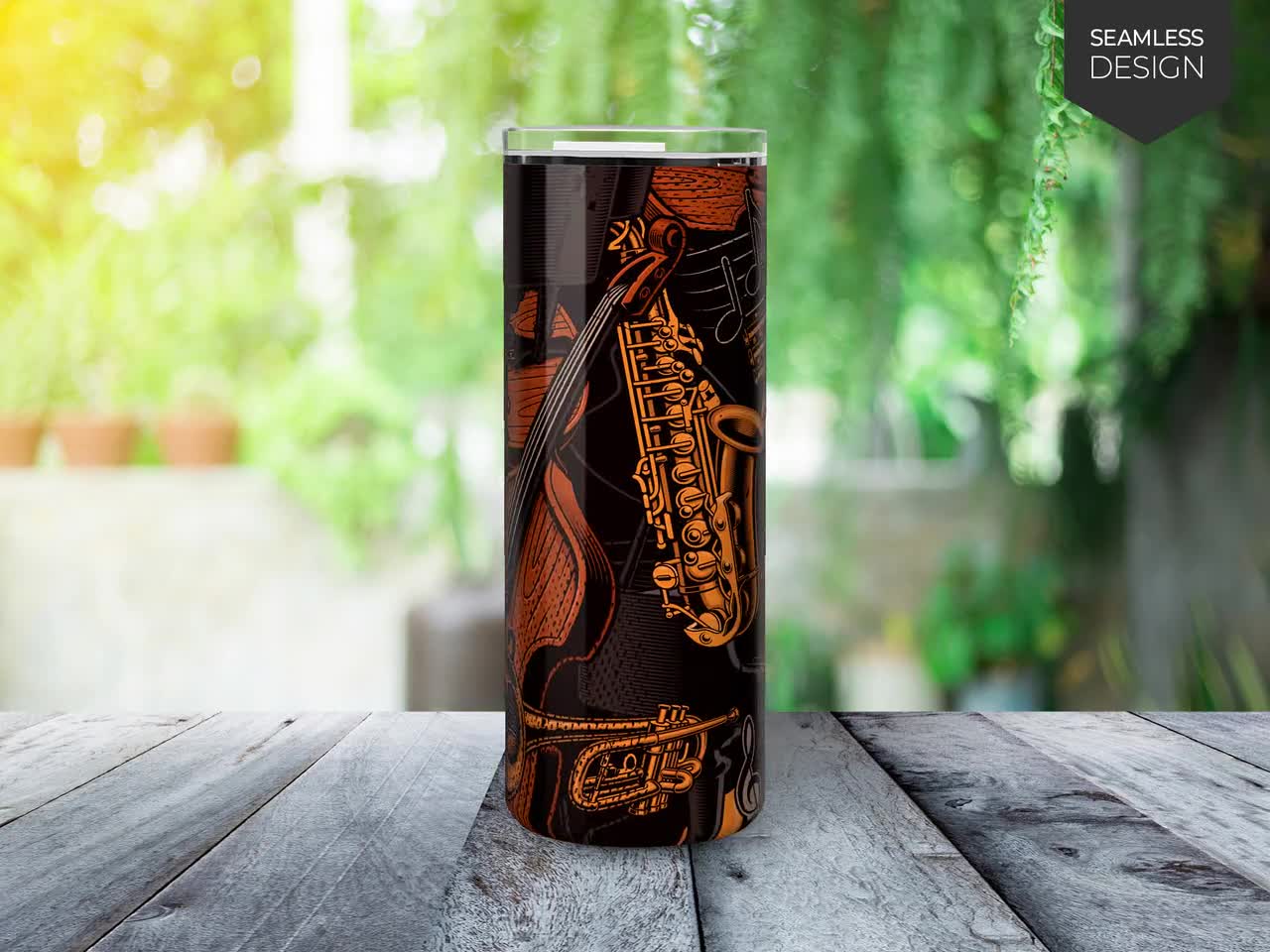 Mockup Included jazz music with fire tumbler jazz tumbler wrap Tapered ...