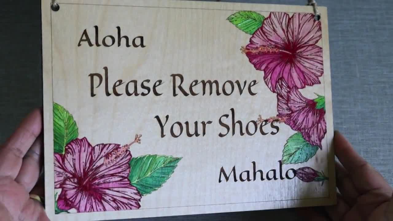 Home Décor Entryway Hand-Painted Tropical Yellow Hibiscus Talofa Wooden ...