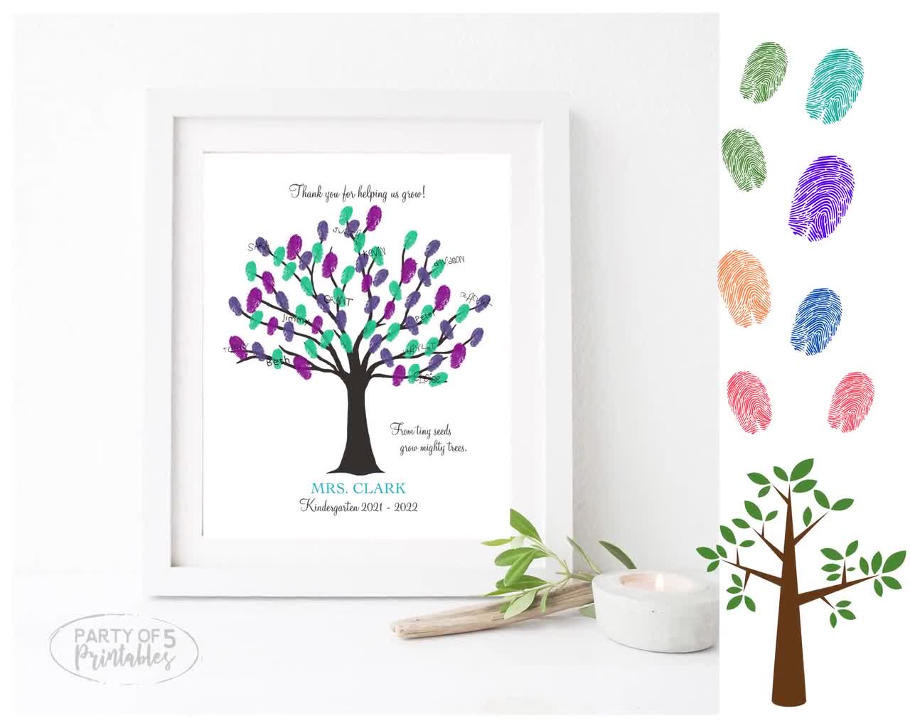 Fingerprint Tree Teacher Apple Gift Thank you for helping us grow ...