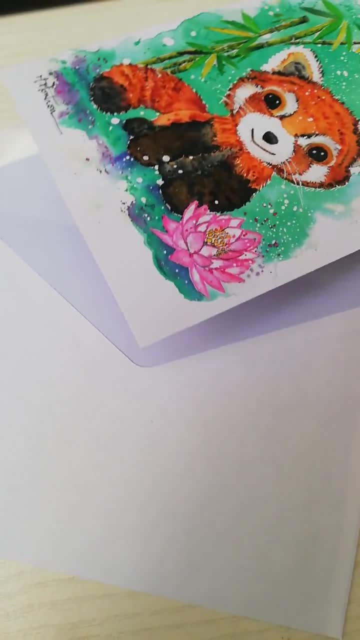 Note Cards Paper Stationery the little red panda watercolor Map Tao ...