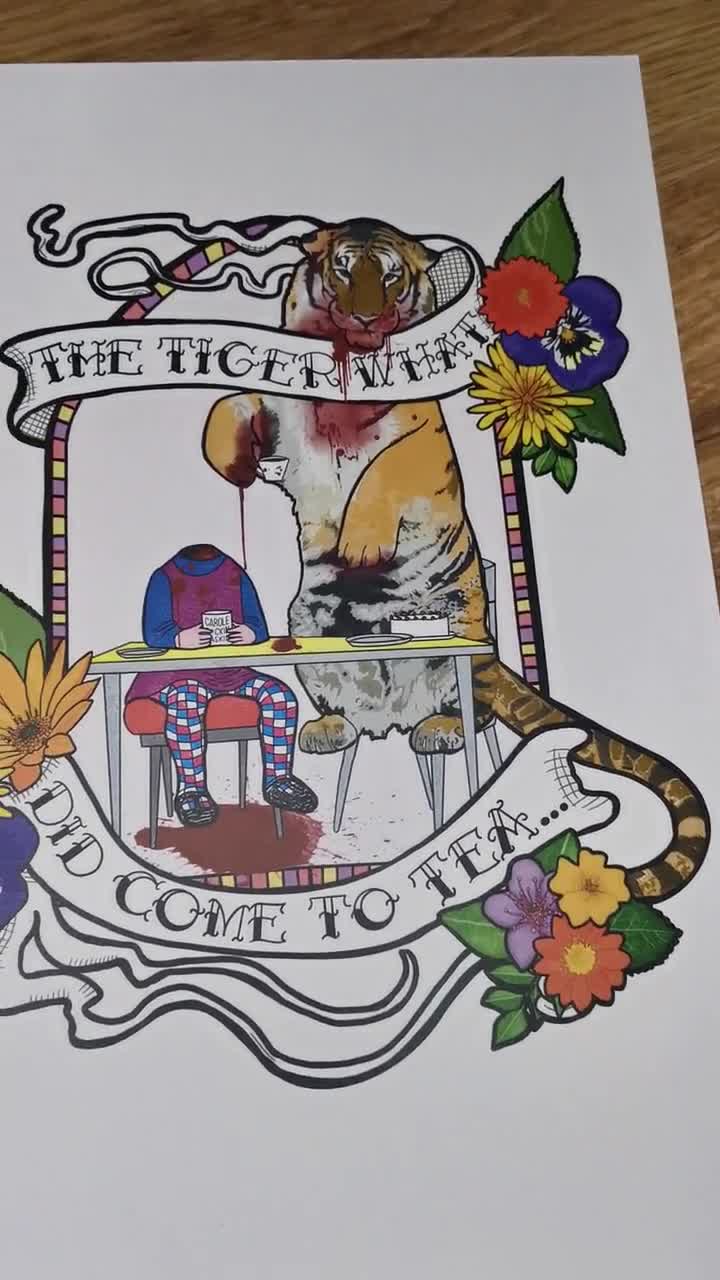 TIGER TEA ART Recycled Cardstock Tattoo Art Print Dark Humour Digital ...
