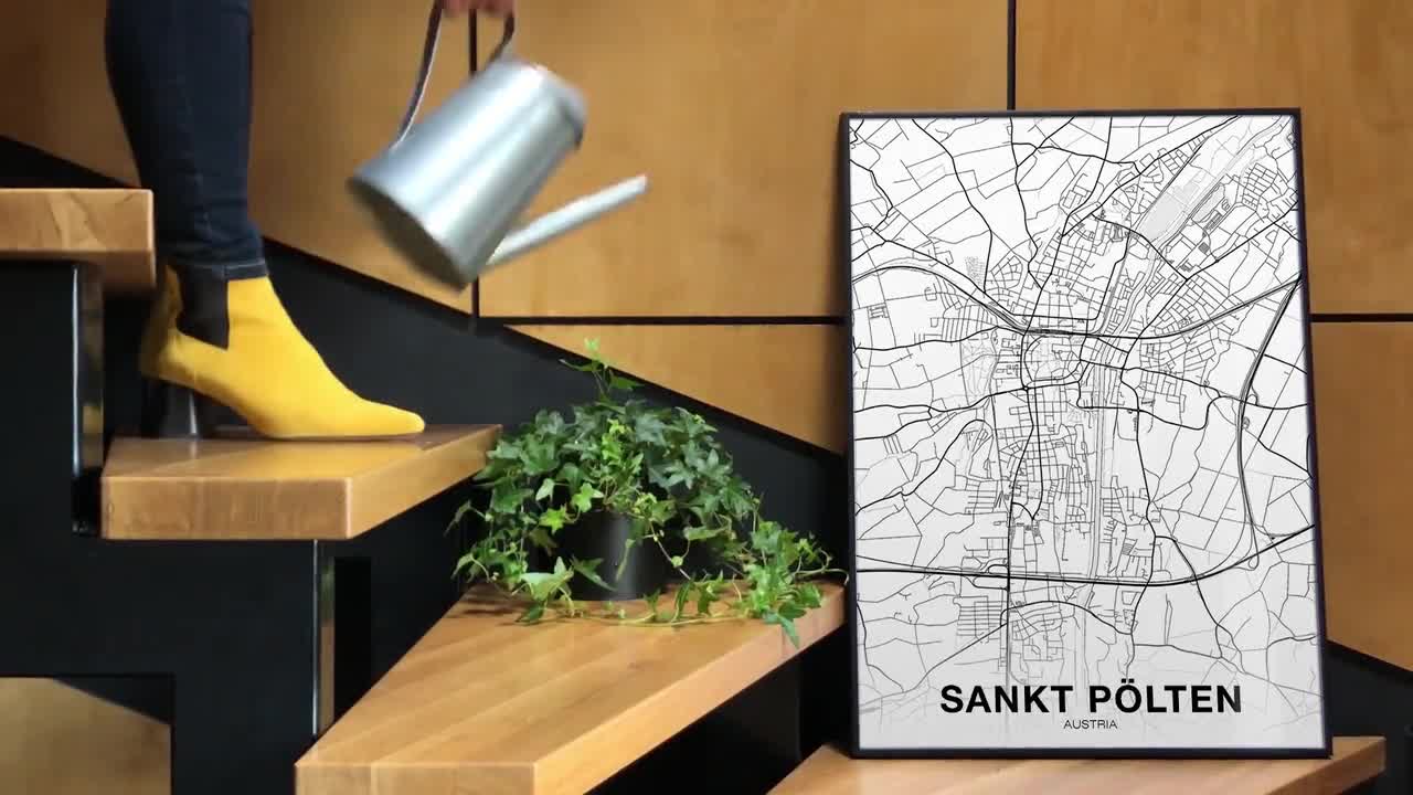 Prints Letterpress Prints SANKT POLTEN Austria map poster black white ...