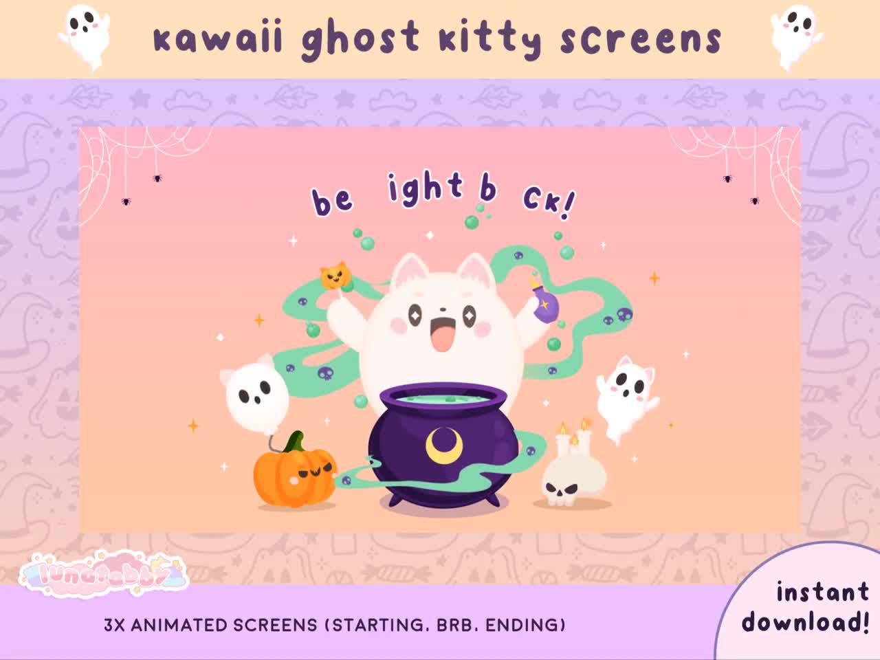 Digital Drawing & Illustration Art & Collectibles Cute Ghost Kitty Animated Screens Cat Twitch ...