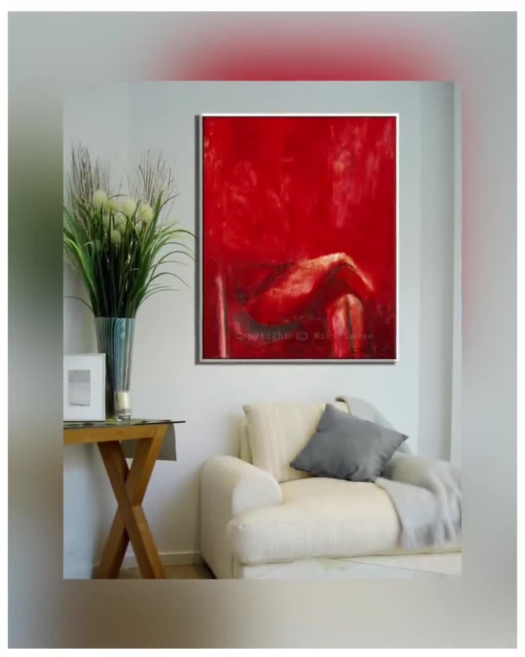 Abstract Giclee Art Print Canvas Modern Figurative Painting Red Line ...